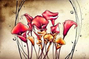 Tapeta červená květinová abstrakce - 150x100 cm