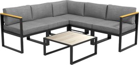 Outsunny Zahradní Lounge se Sofou a Konferenčním Stolkem, 6-Dílná Souprava z Hliníku s Polstrovanými Polštáři, Konferenční Stolek s Dřevěným Efektem,