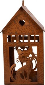 Rezavý svícen ve tvaru domku s kočkami Rustic Charm - 10*11*20 cm