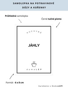 JÁHLY – průhledná samolepka na dózu, tučné písmo, 6 × 8 cm | DomaLEP