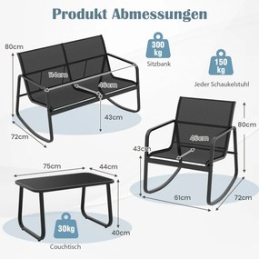 Costway 4-dílný. Gartenmöbel Set mit Sanfter Schaukelbewegung Sitzgruppe für 4