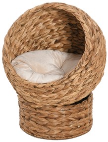 PawHut ratanový pelíšek pro kočky s polštářem z vodního hyacintu 50x42x60cm ve světle hnědé barvě pro útulné útočiště