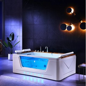 Terra Hydromasážní vířivá vana Zefir 934 192x131 s ohřevem vody, bílá/teakové dřevo