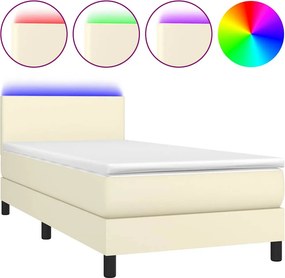 Box spring postel s matrací a LED krémová 100x200 cm umělá kůže 3134089