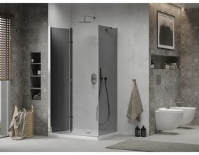 Mexen Lima skládací sprchový kout 90 x 110 cm, Grafitově černá, Chromovaná + sprchová vanička Flat, Bílá - 856-090-110-01-40-401