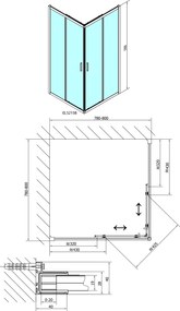 Polysan Polysan, EASY BLACK čtvercová sprchová zástěna 800x800mm, čiré sklo, EL5215B
