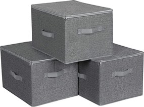 Skládací úložné boxy s víkem, 3 kusy, šedé