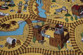 AladinWorld Expres, Dětský metrážový koberec Western, na míru, šíře 4m, vícebarevná, filc, dětský pokoj