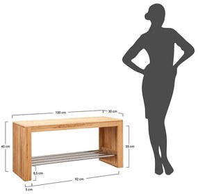 KATMANDU Dubový botník Gialo, masiv, 40x100x30 cm