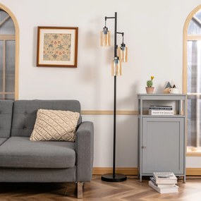 Costway Stojací lampa 164 cm s 3 závěsnými stínidly z jantarového skla a nožním