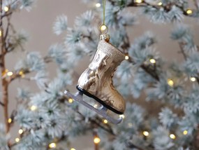 Champagne antik závěsná skleněná dekorace brusle - 8*3*8 cm