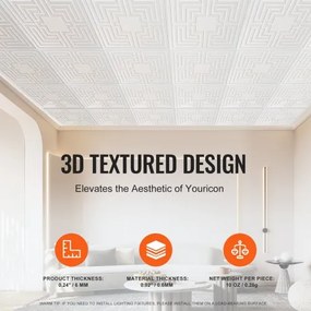Stropní dlaždice 12-balení 24 × 24 V PVC Snadná instalace Bílý echo vzor