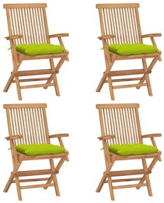 Zahradní židle s jasně zelenými poduškami 4 ks masivní teak,  3065643