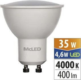 LED žárovka GU10 McLED 4,6W (35W) neutrální bílá (4000K), reflektor 100° ML-312.149.87.0