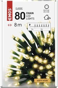 Vánoční osvětlení EMOS D4AW02 ZY1702T 80LED řetěz 8m teplá bílá s časovačem