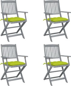 vidaXL Skládací zahradní židle s poduškami 4 ks masivní akáciové dřevo [3064526] Barva: Jasně zelená