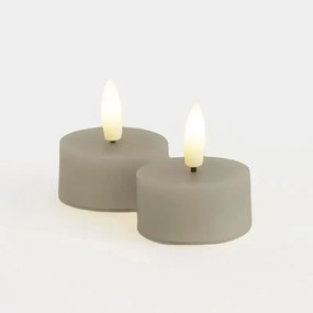 Sada LED čajové svíčky na baterie Sille Tealight, Ø 4,5 × 2,2 cm, teple šedá, z pravého vosku, balení 2 ks