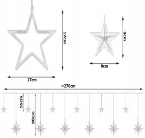 Vánoční světelný závěs 120 LED hvězdy studená bílá VK26212