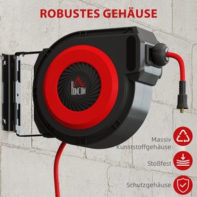 Hadicový naviják s výsuvným mechanismem, 16,5 m hadice, nástěnný, červený+černý