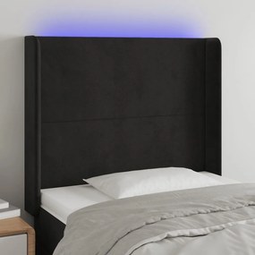 Čelo postele s LED černé 83 x 16 x 118/128 cm samet 3123800
