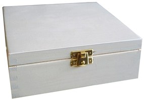 Dřevěná krabička s víkem a zapínáním 18 x 18 x 6 cm, bílý nátěr - 2. jakost