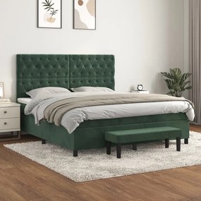 Box spring postel s matrací tmavě zelená 160x200 cm samet 3138034