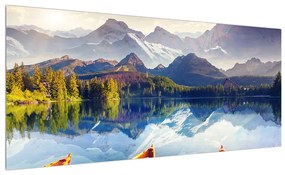 Obraz horské krajiny s jezerem (100x40 cm)