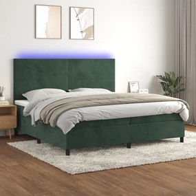 Box spring postel s matrací a LED tmavě zelená 200x200 cm samet 3136026
