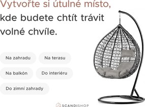 Šedé závěsné křeslo KOKON bez stojanu, bílo-šedý polštář