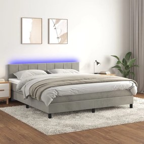 Box spring postel s matrací a LED světle šedá 180x200 cm samet 3134417