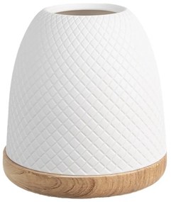 Bílý porcelánový svícen na čajovou svíčku na dřevěném podstavci – 9x10 cm