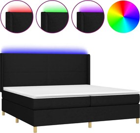 Box spring postel s matrací a LED černá 200x200 cm textil 3138743