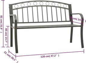 Zahradní lavice šedá 120 cm ocel 319586