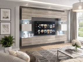 Obývací stěna 300 cm Belini šedý antracit Glamour Wood / bílý lesk Imperium 3  IMP 3/5/W/GW1WGW1/0/0