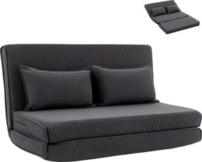 HOMCOM skládací pohovka pro 2 osoby, kordurový samet, 5 poloh opěradla, silná výplň a 2 polštáře, tmavě šedá