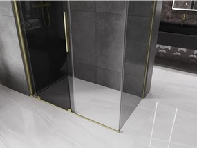 Mexen Velar, sprchový kout s posuvnými dveřmi 150 x 80 cm, 8mm šedé sklo, zlatá matná, 871-150-080-41-55