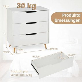 Costway Komoda s 3 zásuvkami ze dřeva. Moderní příborník se zkosenými kovovými
