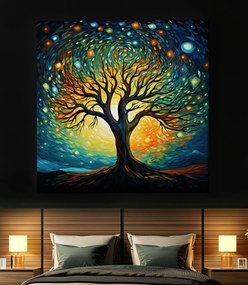Obraz na plátně - Strom života barevné hvězdy FeelHappy.cz Velikost obrazu: 80 x 80 cm