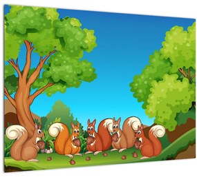 Skleněný obraz - Veselé veverky (70x50 cm)
