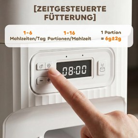 PawHut Automatický zásobník krmiva pro kočky s časovačem, porcování a 2 nerezovými miskami