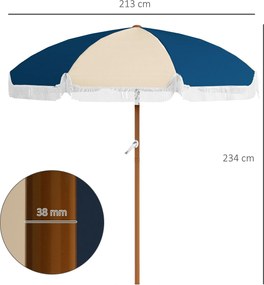 Outsunny Přímý zahradní slunečník, naklápěcí kulatý slunečník Ø 213 cm s třásněmi, vysoce hustá sluneční ochrana z polyesteru, odnímatelný sloup, 8 že