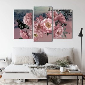 Vícedílný obraz Kytice Květin A Motýl Nedostatek Nedostatek Plátno Canvas 90x60