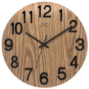 JVD Skleněné kulaté čitelné nástěnné hodiny v imitaci dřeva JVD HT98.7