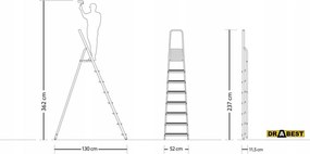 Hliníkové schůdky 8 stupňů jednostranné DRABEST ALD8 PRO