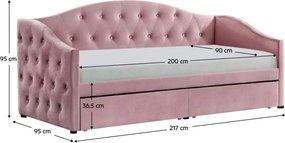 Postel s úložným prostorem, 90x200, růžová Velvet látka, ZASKA Kondela 0000410675