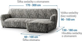 Bielastické potahy UNIVERSO NOVÉ žíhané černobílé sedačka s otomanem vpravo (š. 170 - 300 cm)