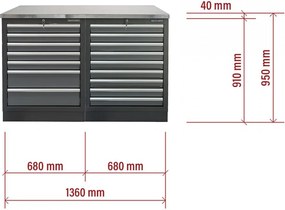 AKČNÍ SET Dílenská skříňka MB-TGC1307 a MB-TGC1309 s nerezovou pracovní deskou MB-TGW53S