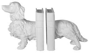 Bílá zarážka na knihy ve tvaru psa jezevčík - 28*12*22 cm