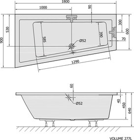 Polysan Andra L 180 x 90 cm vana asymetrická akrylátová levá 72872