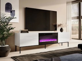 Moderní TV stolek s elektrickým krbem Sindy, bílá / černý kov